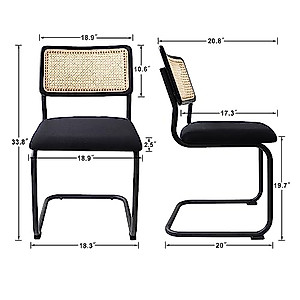 GrandNoor Rattan Dining Chairs,Wooden Mid-Century Modern Kitchen Chairs, Armless Mesh Back Cane Chairs, Upholstered Boucle Chairs with Metal Chrome Legs, Set of 2 (Black, 2PCS-Dining Chairs)