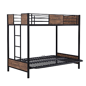 Harper & Bright Designs Twin Over Futon Bunk Bed, Metal Bunk Bed Convertible Couch and Bed, Twin Over Full/Futon Bunk Bed Frame for Kids Teens Adults Dorm, No Box Spring Needed (Black)