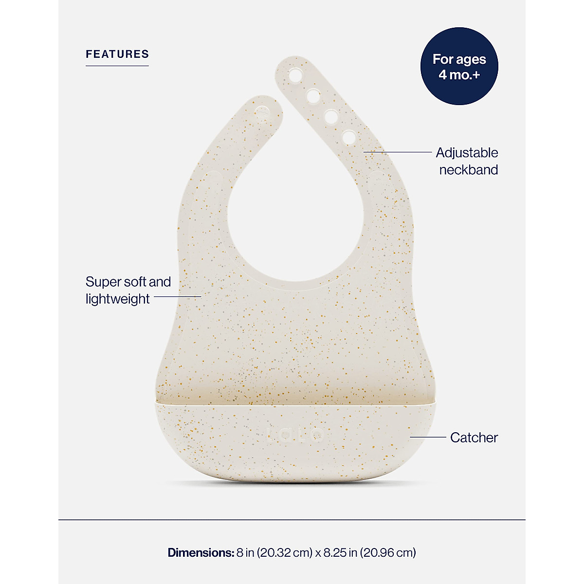 Lalo The Bib - Waterproof, Non-Toxic Silicone Baby Bib with Adjustable Neck Band & Silicone Food Pouch Catcher, Set of 2 - Oatmeal
