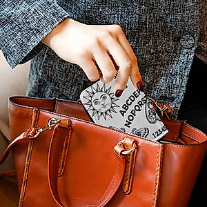 Ouija Board Black White Credit Card Coin wallet, RFID Blocking Compact Women Leather Card Holder, Key Change Organizer, Zipper Purse Clutch Pouch Pocket,4.7x3.1x0.8 Inch