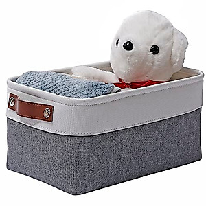 FENQDOOU Storage Bins[6 Pack], Collapsible Fabric Storage Baskets with Handles for Cupboards, Wardrobe, Shelves, Bathroom, Clothes, Toys, Towel (11.8 x 7.8 x 5.9 inches, Gray/ White)