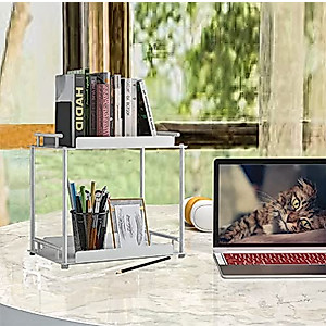 AWTS Bathroom Counter Organizer, 2 Tier Stainless Steel Bathroom Countertop Organizer, Kitchen Organizer, Cosmetic Organizer, Vanity Bathroom Organizer, Storage Shelf, Living Room,Dressing Table,White