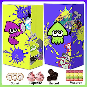 HOMEZZO 24 Pcs Splatoon Party Favor Gift Bags - Slime Candy Bags Goodie Bags with Squid Stickers for Splatoon Party Decorations Slime Party Supplies