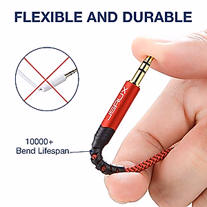 JSAUX 2 Pack AUX Cable, [4ft/1.2m- Copper Shell, Hi-Fi Sound] 3.5mm TRS Auxiliary Audio Cable Nylon Braided Aux Cord Compatible for Car/Home Stereos,Speaker,Headphones,Sony,Echo Dot,Beats - Red