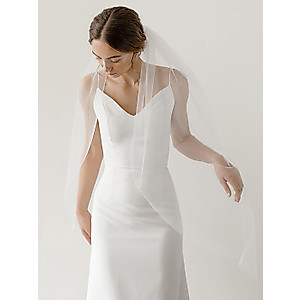 Latious 1 Tier Wedding Bride Veil Ivory Simple Fingertip Bridal Tulle Veils with Comb for Brides and Women (Ivory)