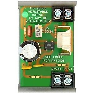 FUNCTIONAL DEVICES RIB PSMN24DA 2.75" Track Mount, Non-Isolated Linear, 300MA Adjustable Output, 24 VAC to 1.5-28 VDC, Switch, DC Power Supply, -30 to 140 F