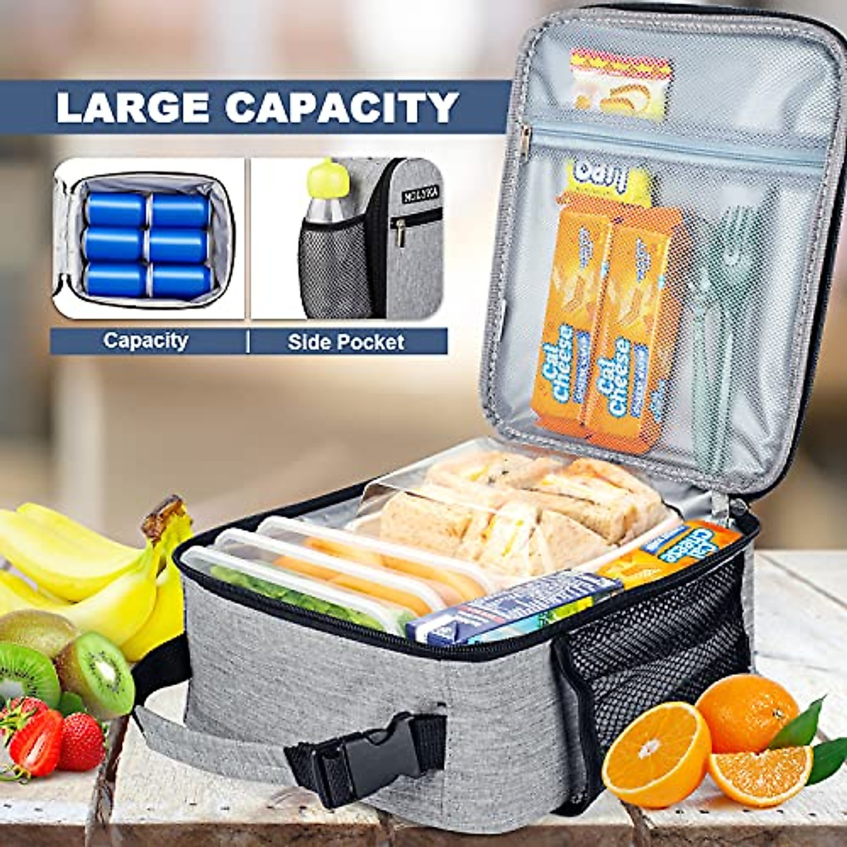 MOLYKA Lunch Bag - Insulated Lunch Box Durable Reusable Lunch Bag Adult Tote Bag for Men, Adults, Women (Gray)