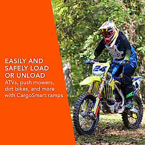 CARGOSMART Aluminum Straight Fixed Ramp with Treads (2pk) - Easily and Safely Load and Unload Light Equipment, Lawn Tractors, ATVs and More, 1,250 lb. Capacity, 12" W x 78" L