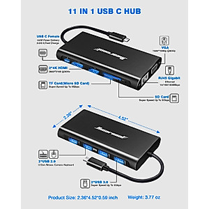 Hiearcool Docking Station,11IN1 USB C Docking Station,Dual Monitor Laptop Docking Station USB C Dock for Dell HP Lenovo Universal Docking Station for Office and Work from Home