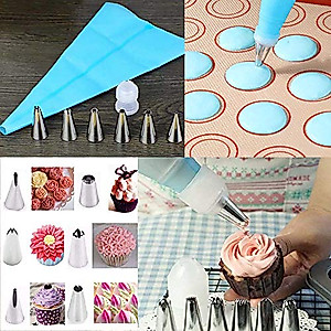 GARCENT Macaron Silicone Mat, Non-stick Silicon Pastry Baking Mold Set of 2, Cookie Half Sheet Kit with Piping Bag and 6 Piping Tip