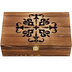 Coloch Wooden Tea Bag Storage Box with Carved Lid, 8-Compartment Tea Chest Organizer Spice Packets Container for Living Room, Kitchen, Office, Home Decor