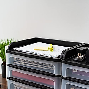 IRIS USA Medium 3-Drawer Desktop Organizer with Open Tray Top, 2 Pack, for Office, School, Stationary, Makeup Organizer, Bathroom, Utility, Medical Supplies, Desk Organizer, Versatile Storage, Black