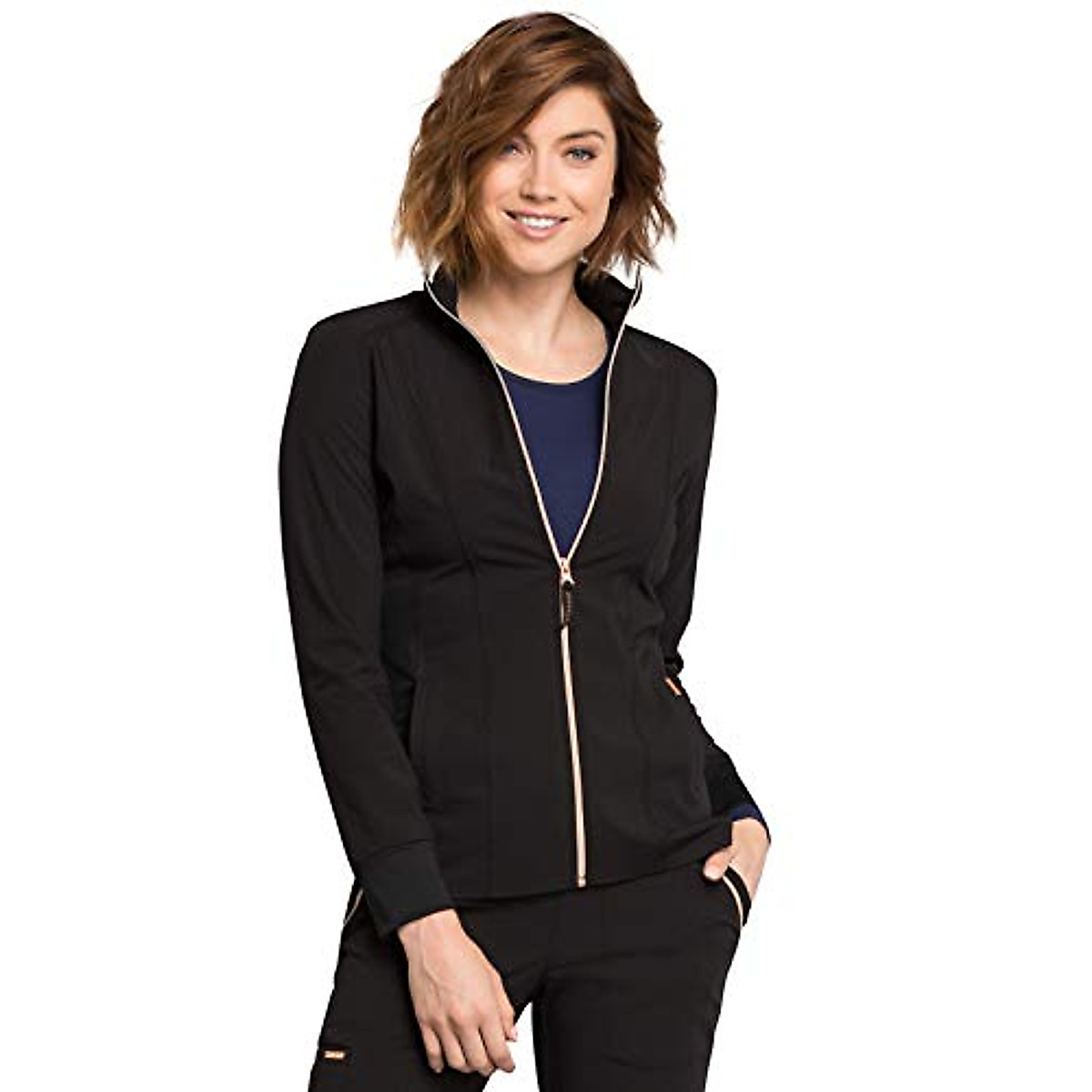 Cherokee Statement Women Warm Up Scrubs Jacket Zip Front CK365, M, Black
