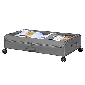 STO STO Under Bed Storage with Wheels, 1 Pack Under Bed Drawer Storage Organizer with Clear Lid and Handles, Metal Frame Under Bed Rolling Storage Containers for Clothes Shoes Blankets, Gray