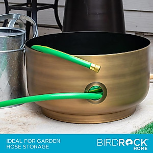 BIRDROCK HOME Decorative Footed Garden Water Hose Holder Pot with Lid - 100ft Hose Storage Steel, Hidden Garden Hose Keeper w/Drain Holes, Hose Hider for Indoor Outdoor Patio Yard - Oil Rubbed Bronze