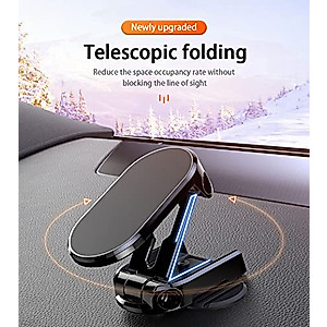 2023 New Alloy Folding Magnetic Car Phone Holder, Metal Folding Phone Holder Stand Dashboard Folding Bracket Universal, 360° Rotation Magnetic Car Phone Holder with Stable, no Shaking (Black)