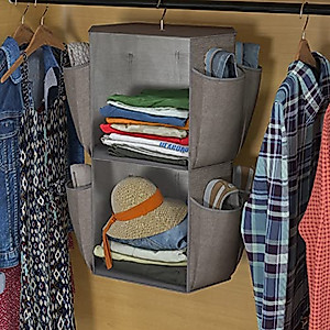 coastal rose Rotating Closet Organizer with 12 Pockets,2-Tier Hanging Shoe Organizer for Closet, Hanging Closet Organizers and Storage Shelves, Space Saving Closet Shelf, Grey