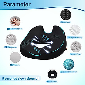 Donut Pillow Chair Seat Cushion for Tailbone Pain Relief, Memory Foam Firm Coccyx Pad Donut Cushion for Long Sitting, Office Chair, Gaming Chair and Car Seat Cushion - Black 15.5 * 17.5 * 5.5in