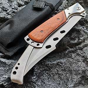 DOOM BLADE Long Blade Pocket Folding Knife - Sharp Survival Work Knives-Foldable Large Knife with Rosewood Handle,Gift for Dad Husband,for Hunting,Hiking,Camping (1 Knife)