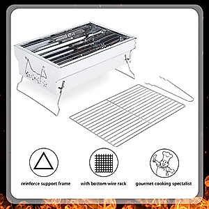 Charcoal Grills, Folding BBQ Grill Portable Grill with Reinforce Support Frame, Small Grill as Grill Accessories, Stainless Steel Table Top Grill Charcoal for Outdoor Cooking,Camping,Backyard Barbecue