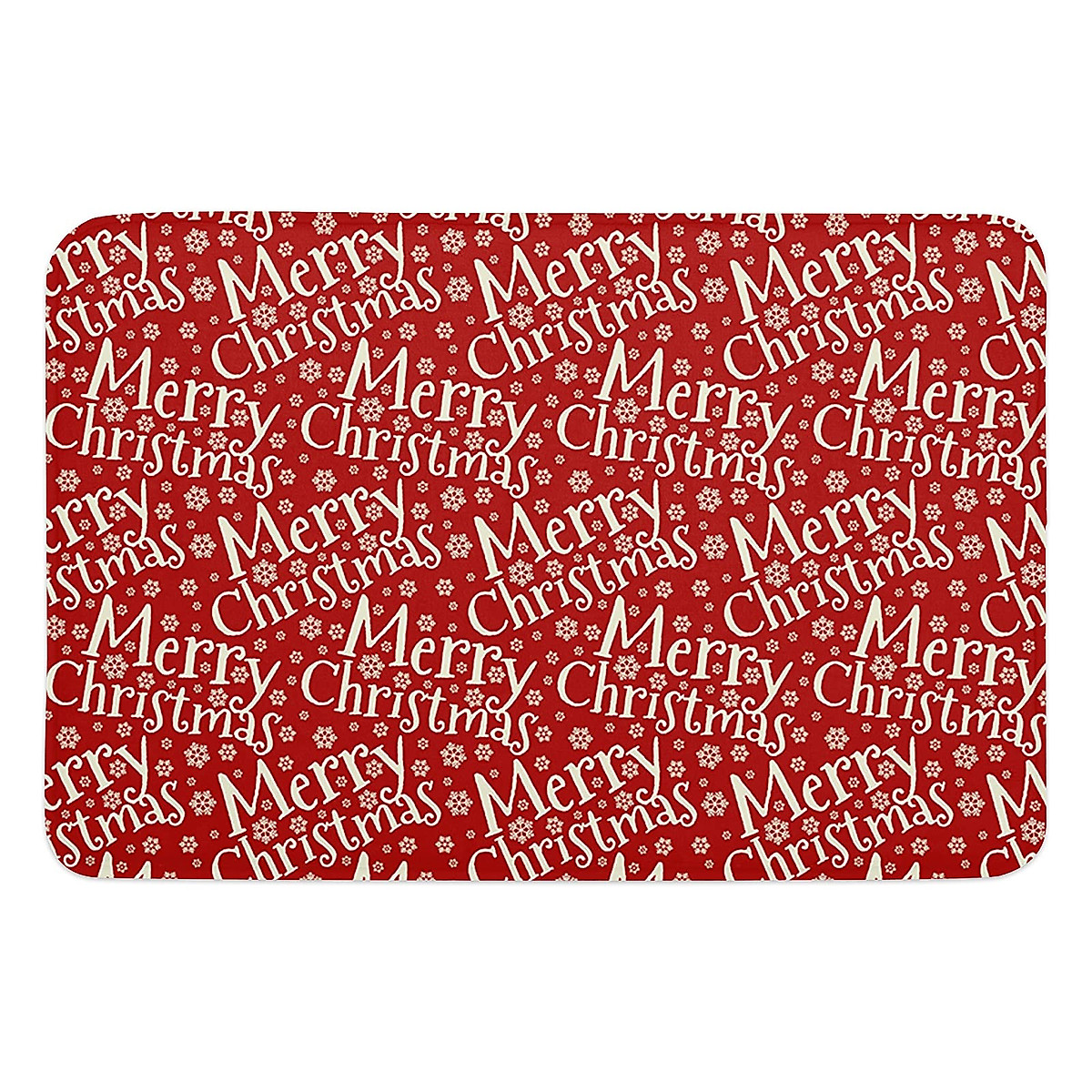Merry Christmas Snowflake Red Bath Rugs Sponge Doormat Non Slip Backing Durable Soft Flannel Mat Memory Foam Mats Carpet for Bathroom Kitchen 32x20In