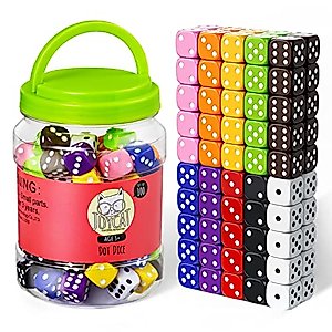 JoyCat 16mm 6 Sided Dice Set Standard Game Dice Kids for Board Games Dice Games Math Dice for Classroom with Storage Bucket 10 Colors (50, Opaque)
