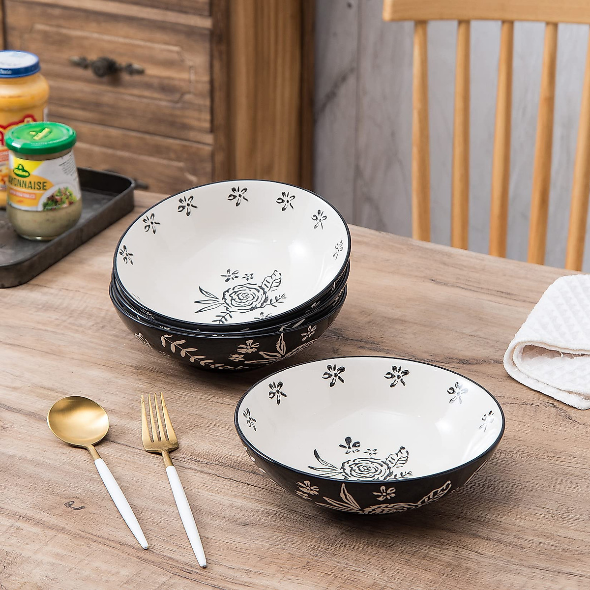 Wisenvoy Pasta Bowls Salad Bowls 8" Pasta Bowl 32 Ounces Salad Bowl Pasta Bowls Set of 4 Ceramic Serving Bowls