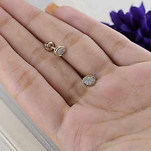 Dazzlingrock Collection 0.10 Cttw Round White Diamond Womens Oval Frame Cluster Stud Earrings 1/10 CT, 10K Solid Yellow Gold