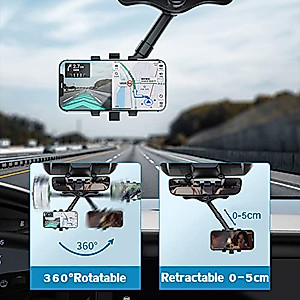 360°Rotatable and Retractable Car Phone Holder, Car Rearview Mirror Bracket, Multifunctional Adjustable Phone Holder, Universal Phone Navigation GPS Holder for All Mobile
