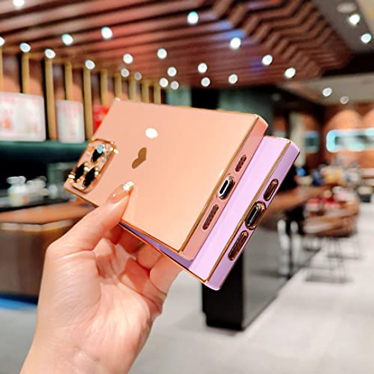 Tzomsze Square iPhone 14 Pro Case, Cute Cases Full Camera Protection, Reinforced Corners TPU Cushion Shockproof Edge Bumper Cover iPhone 14 Pro Phone Case [6.1 inches] -Purple