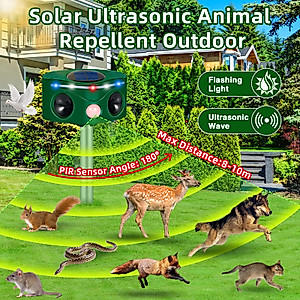 2 Pack Ultrasonic Cat Repellent Outdoor, Waterproof Solar Animal Deterrent with Motion Sensor for Deer Squirrel Cat Dog Skunk Rabbit Raccoon, Deer Repellent Devices