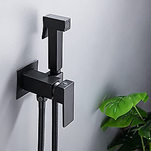 SHAMANDA Warm Water Bidet Sprayer for Toilet with Hot and Cold Brass Rough-in Valve, Stainless Steel Handheld Bidet Attachment Set for Feminine, Pets and Baby Diaper Wash, Matte Black, BDS08-7