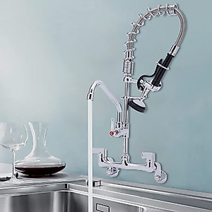 Commercial Kitchen Faucet, Wall Mount Kitchen Faucet with 3 Water Outlet Modes, 360°Rotate Adjustable Wall Mounted Kitchen Tap with Cold/Hot Control for Home, Restaurants, Breweries
