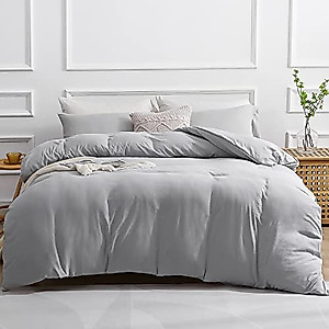 Sasttie Duvet Cover King Size, Light Grey Ultra Soft Prewashed King Duvet Cover Set, 3 Pieces, 1 Duvet Cover with Zipper Closure and Corner Ties (104''x90''), 2 Pillowcases (20''x 36'')