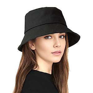Unisex Bucket Hat for Women Men Cotton Summer Sun Beach Hat, Denim Packable Fisherman Cap for Casual, Trips, Sports, Black, M/L