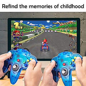 2 Pack N64 USB Controller, miadore USB Retro N64 Gamepad Joystick Raspberry Pi Controller for Windows PC MAC Linux (Clear Blue)