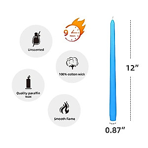 Zest Candle 12-Piece Taper Candles, 12-Inch, Light Blue