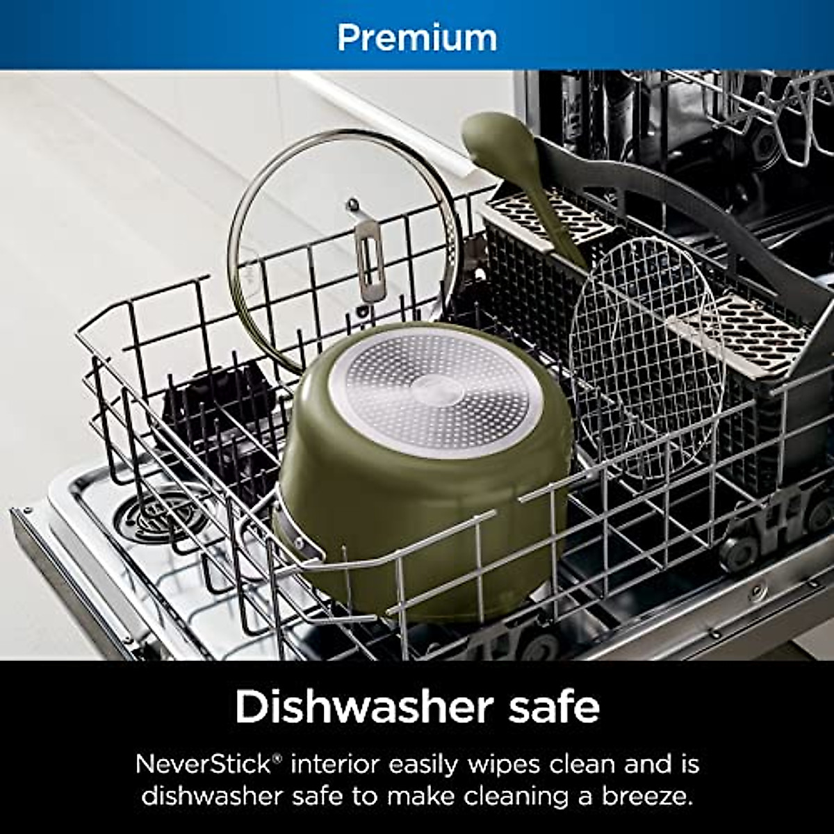 Ninja CW202GN Foodi NeverStick PossiblePot, Premium Set with 7-Quart Capacity Pot, Roasting Rack, Glass Lid & Integrated Spoon, Nonstick, Durable & Oven Safe to 500°F, Olive Green