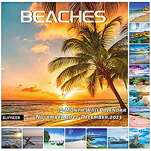 2023 Wall Calendar BEACHES, 14 Months Hangable Wall Calendars, Nov.2022-Dec.2023, Beach Calendars 2023, 12" x 24" (Open), Thick Glossy Paper, Organizing & Planning