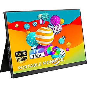 Kenowa 14 Inch Portable Monitor, Full HD 1080P IPS Screen Portable Laptop Monitor, with HDMI USB Type C Port, Dual Speakers, HDR, for Raspberry Pi/Computer/Laptop/Mac/Phone/PS3/4/Xbox/Nintendo