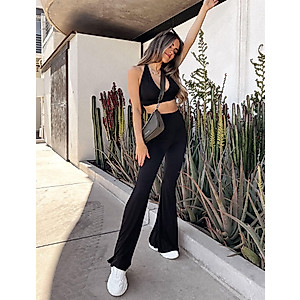 ZOOSIXX Black Flare Yoga Pants for Women, Crossover Soft Bootcut Leggings