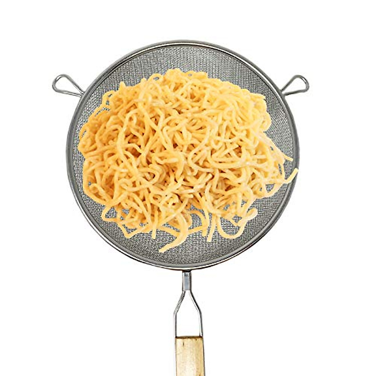 Huji Stainless Steel Fine 8" Double Mesh Food Strainer Colander Sieve Sifter with Wooden Handle for Kitchen Rice Pasta Noodles (1 Pack, 8")