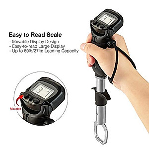 Piscifun Fish Gripper with Digital Fish Scale, Memory Function Fishing Scale, Save Up to Most 10 Set of Weight, Saltwater-Resistant, Portable Stainless Steel Fish Lip Gripper, Fishing Gear Gift, Black