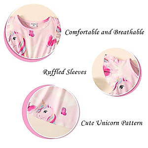 PATPAT Girls Dress Unicorn Printed Casual Dress for Kids Baby Girls Dresses Comfy Ruffle Sleeve Sundress