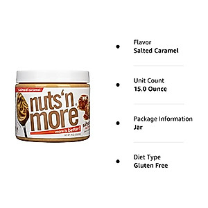 Nuts ‘N More Salted Caramel Peanut Spread, All Natural Snack, Low Carb, Low Sugar, Gluten Free, Non-GMO, High Protein Flavored Nut Butter (15 oz Jar)