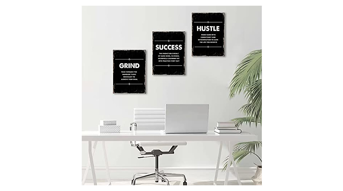 Motivational Wall Art Set - Hustle, Grind, Success Canvas Prints