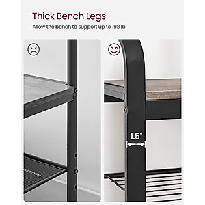 VASAGLE Coat Rack, Hall Tree with Shoe Bench for Entryway, Entryway Bench with Coat Rack, 4-in-1, with 9 Removable Hooks, a Hanging Rod, 13.3 x 28.3 x 72.1 Inches, Greige and Black UHSR40MB
