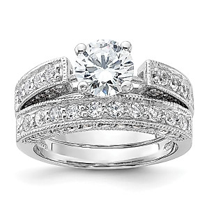 IceCarats 925 Sterling Silver Cubic Zirconia CZ Wedding Band Engagement Ring Bridal Jewelry Set Size 6