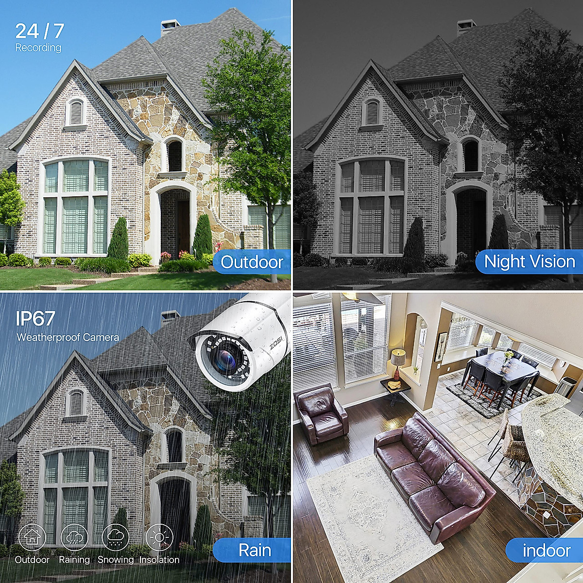 ZOSI 1080p Security Camera Outdoor Indoor (Hybrid 4-in-1 HD-CVI/TVI/AHD/960H Analog CVBS),36PCS LEDs,120ft IR Night Vision,105° View Angle Surveillance CCTV Bullet Camera with Extension Cable