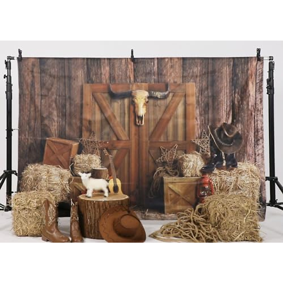 Western Cowboy Backdrop Wild West Photo Background Portrait Photography Props Cowgirl Theme Birthday Party Decorations, Ladvis 82.7"x59" Rustic Wood Banner Kids Baby Shower Photoshoot Supplies